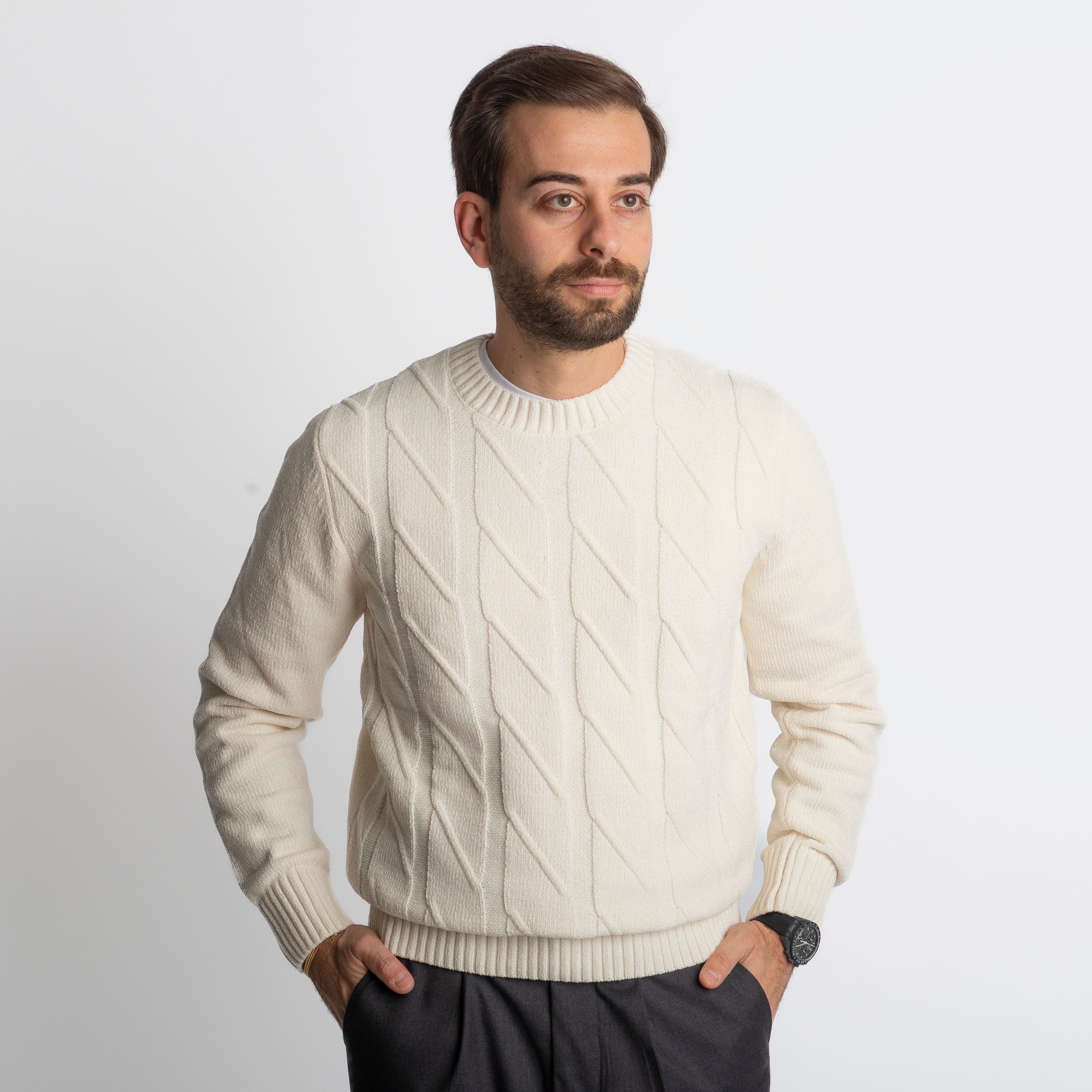 Pullover in Ciniglia a Treccie Panna – SEASON LAB